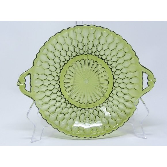 Dining | Vintage Indiana Glass Avocado Green Honeycomb 2 Handled Relish ...